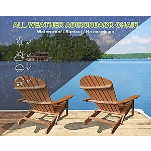 BIQWBIC Folding Adirondack Chairs Set of 2, Solid Wood Adirondack Chair Lawn Chairs with Wide Armrest, All-Weather Outdoor Chairs Set Fire Pit Chairs Garden Chair, 250 Lbs, Easy to Install, Natural