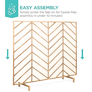 Best Choice Products 38x31in Single Panel Handcrafted Wrought Iron Mesh Chevron Fireplace Screen, Fire Spark Guard for Living Room, Bedroom Décor w/Distressed Antique Finish - Gold