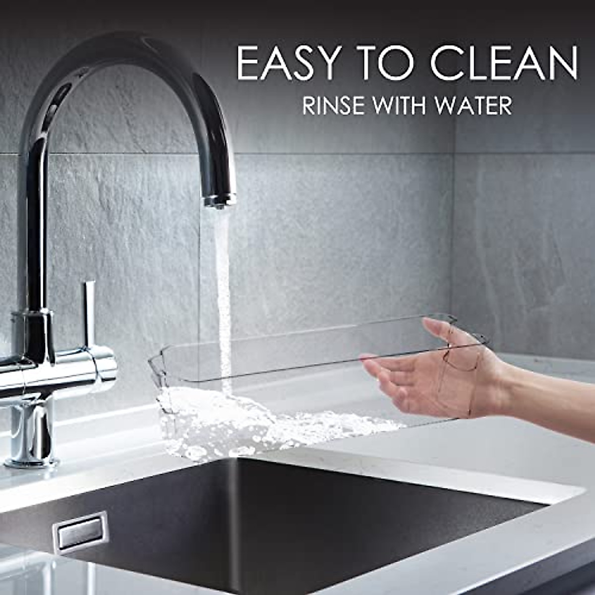 Brookstone, Long & Narrow Clear Plastic Storage Bin, Closet and Accessories Organizer, Kitchen/Pantry/Refrigerator & Freezer Food Container, Under Sink Cleaning Supplies Basket [BPA Free]