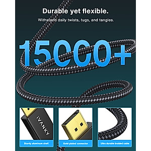 IVANKY DisplayPort Cable 10ft 1.4, 8K DP to DP Cable[8K@60Hz, 4K@144Hz, 1080P@240Hz], Support HBR3, 32.4Gbps, HDCP 2.2, HDR, 8K Display Port Cord Compatible for Gaming Monitor, TV, PC, Laptop - 10ft
