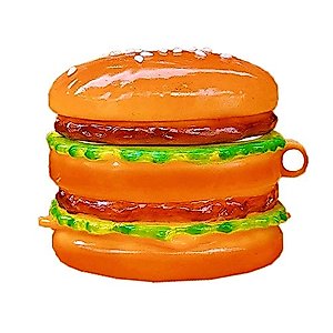 Ultra Thick Soft Silicone Case for Apple AirPods Pro 2019 Generation with Keychain Hook Hamburger 3D Cartoon Food Shaped Cute Lovely Fun Funny Unique Creative Cool Kids Girls Women Teens