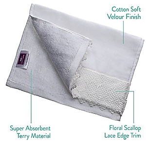 Creative Scents Fingertip Towels for Bathroom (11x18 inches) Towel Set of 4, Soft Velour Finish, Gorgeous Lace Trim, 100% Cotton, Machine Washable, Perfect for Guest Bathroom! (White)
