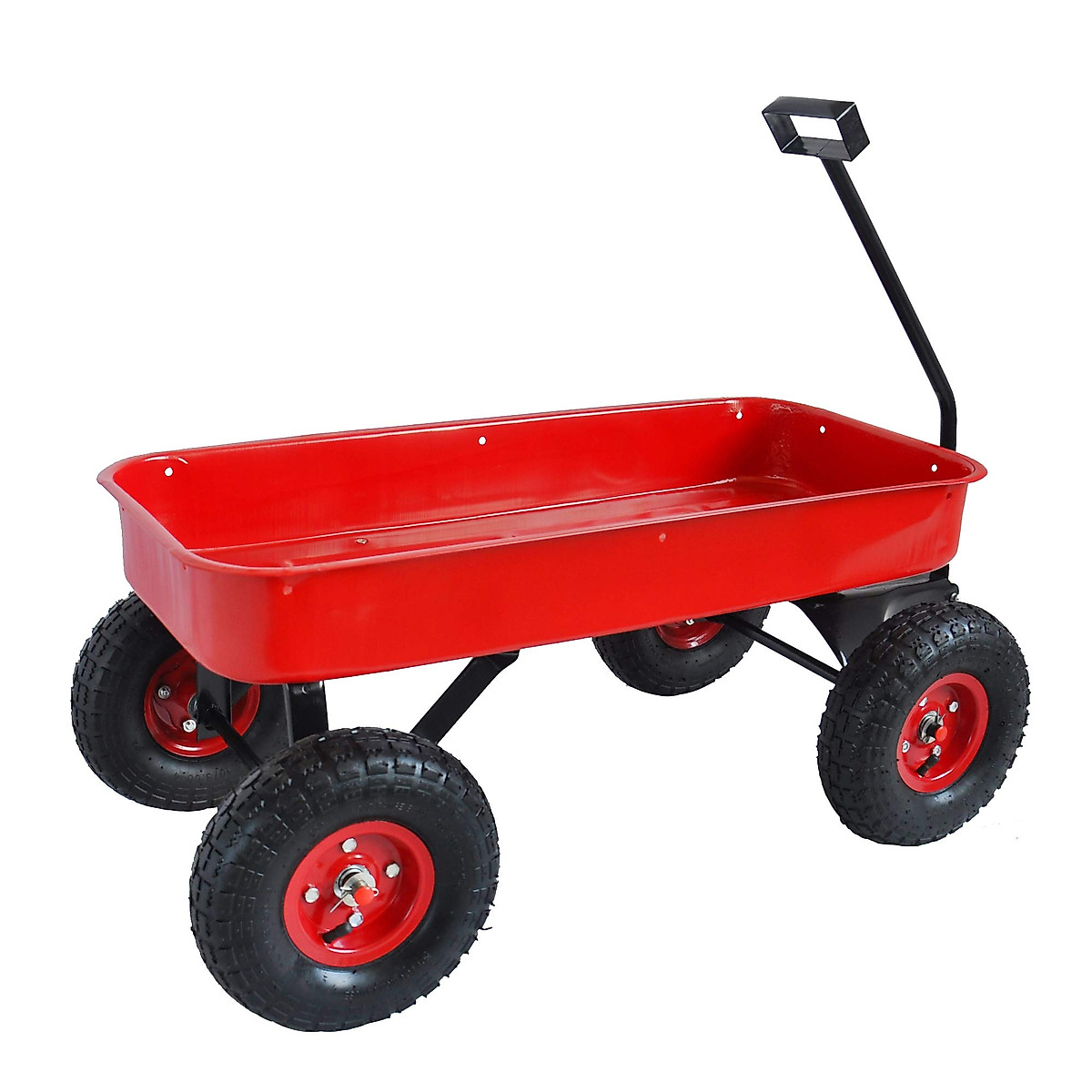 Knocbel Utility Wagon All Terrain Rolling Cart with 24.8" Pulling Handle, Removable Wood Panel, Steel Frame & Pneumatic Tires on 10" Wheels for Shopping Outdoor Patio Garden Beach (Red)