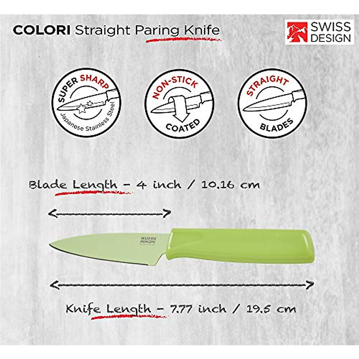 Kuhn Rikon Colori Non-Stick Straight Paring Knife with Safety Sheath, 4 inch/10.16 cm Blade, Pistachio