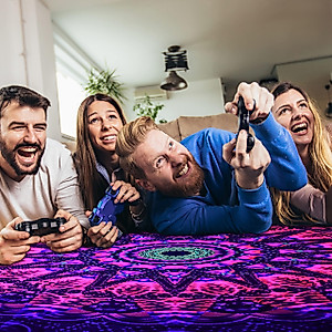 EISKBC Blacklight Mandala Area Rug, Large Neon UV Reactive Throw Rug, 3D Non-Slip Fluorescent Luminous Floor Mat Carpet, Boho Glow in The Dark Room Home Decor, 70x47inch