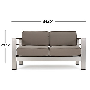 Christopher Knight Home Cape Coral Outdoor Chat Set with Fire Table, 5-Pcs Set, Khaki / Light Grey