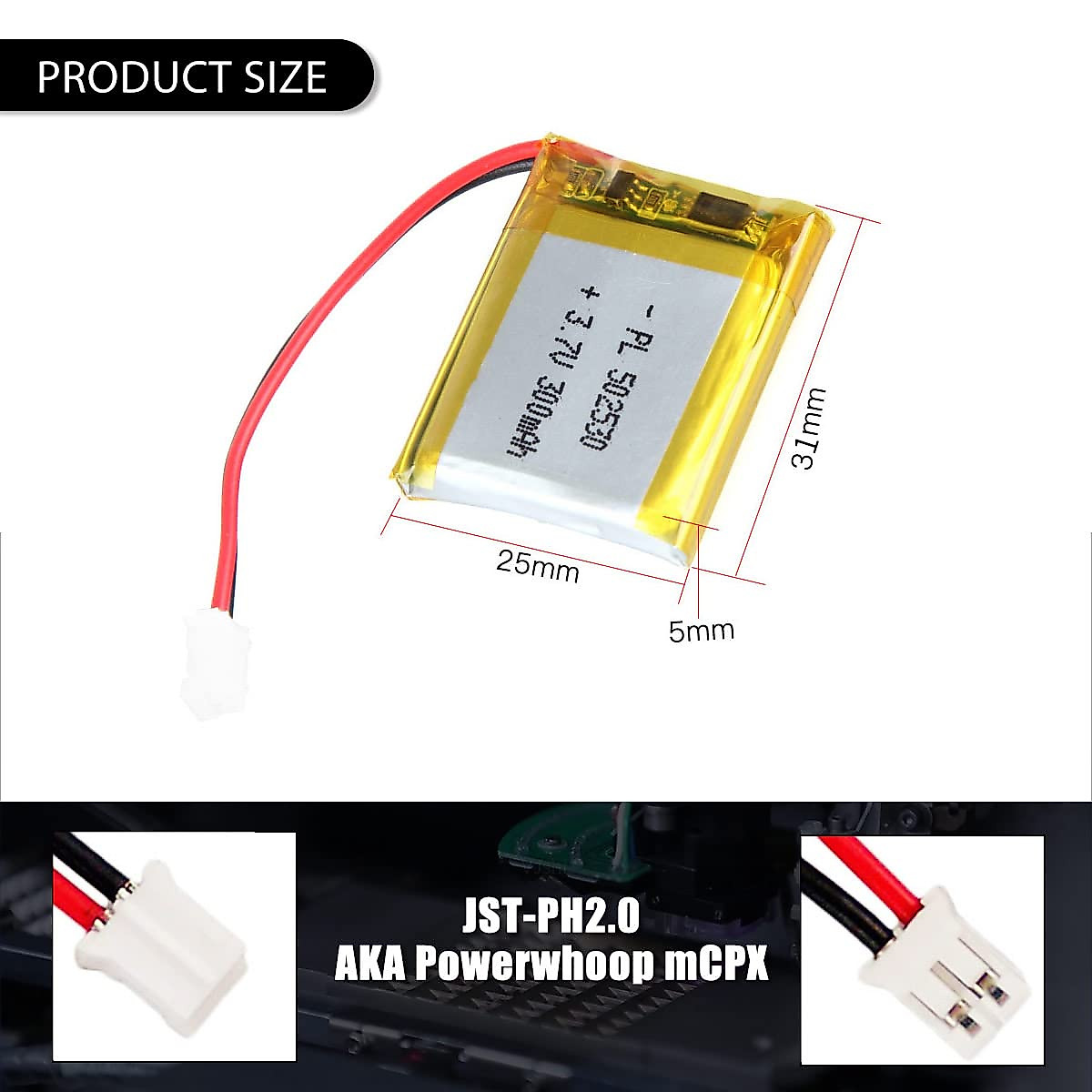 YDL 3.7V 300mAh 502530 Lipo battery Rechargeable Lithium Polymer ion Battery Pack with PH2.0mm JST Connector