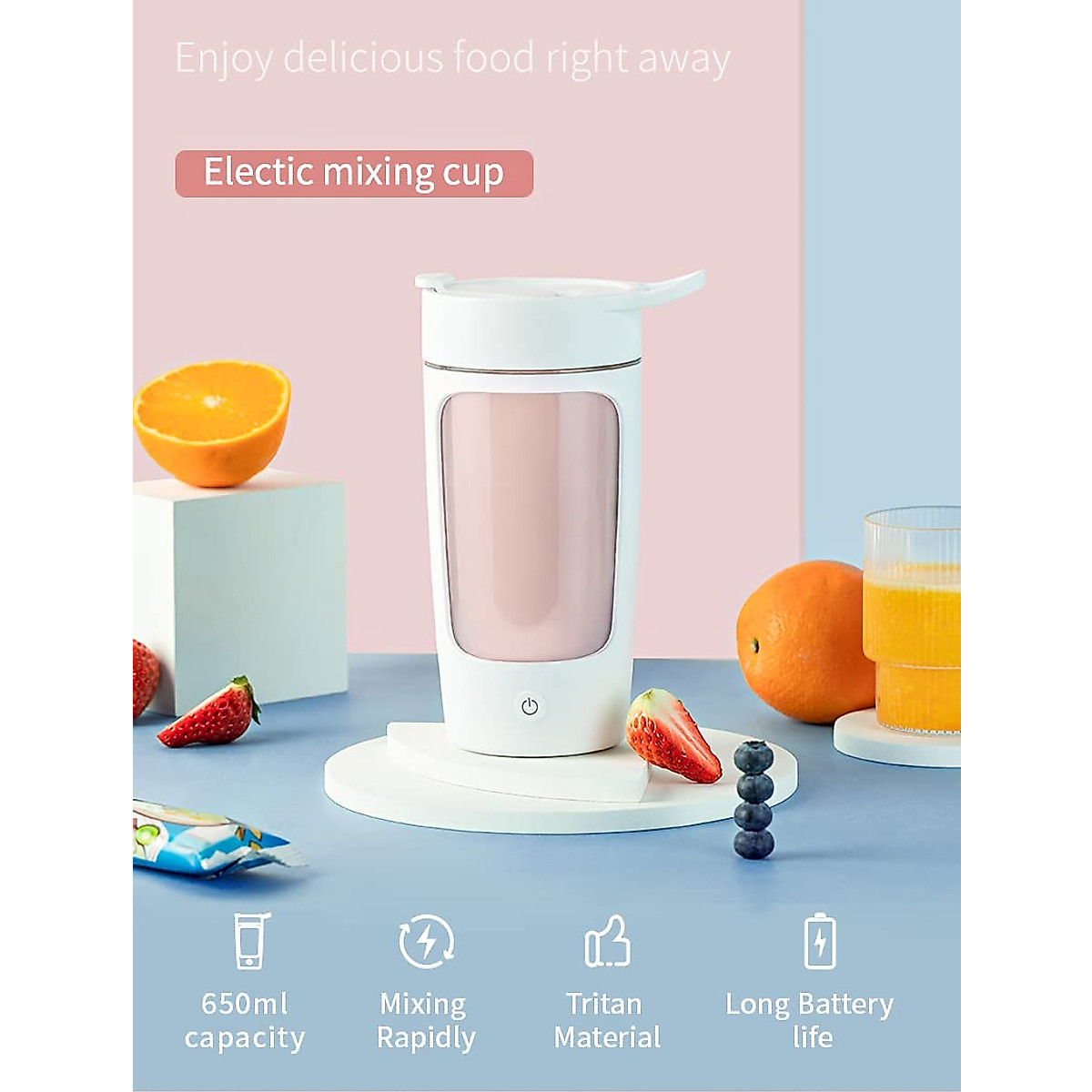 Electric Protein Shaker Bottle, | Tritan | Bpa Free| Blender Bottles 22oz Rechargeable Vortex Portable Mixer, Self Stirring Cup, Auto Mixing Mug For Coffee(White)