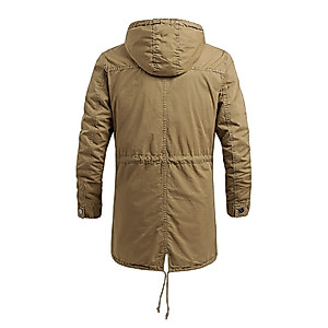 Maiyifu-GJ Men's Winter Military Thicken Parka Jacket Military Full Zip Removable Hooded Coat Cotton Warm Mid Long Outerwear (Khaki,XX-Large)