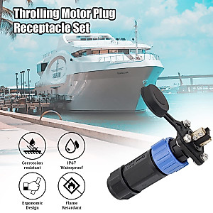 Trolling Motor Plug Receptacle Set for Marine Boat, Waterproof 12/24/36/48 Volt Trolling Motor Connector Kit for Down Rigger, Fishing Reel, DC Power, Trolling Motor Accessories