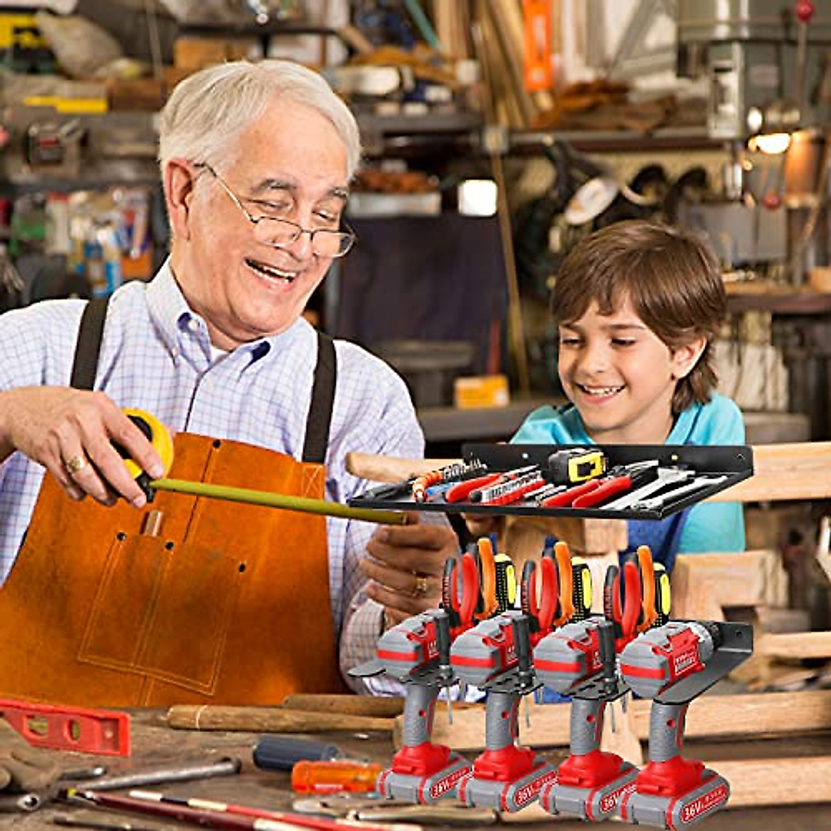 GOHIKING Garage Organization, Drill Hanger Wall Mount, Heavy Duty Power Tool Organizer that Support 4 Electric Drills and Batteries, for Garage, Home, Workshop, Shed