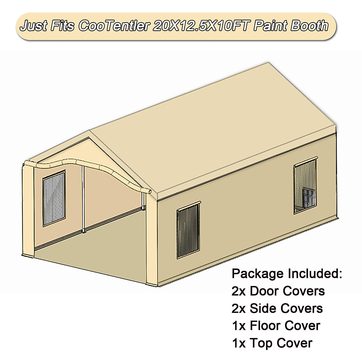 CooTentler 20x12.5x10FT Portable Paint Booth Cover Replacement Tarp (Not Include Metal Frames)