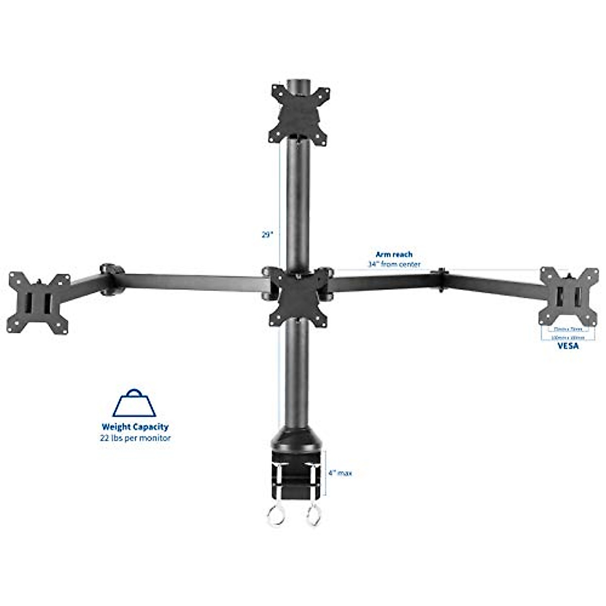VIVO Steel Quad LED LCD Computer Monitor Heavy Duty Desk Mount, 3 Plus 1 Fully Adjustable Stand, Holds 4 Screens up to 32 inches, STAND-V104A