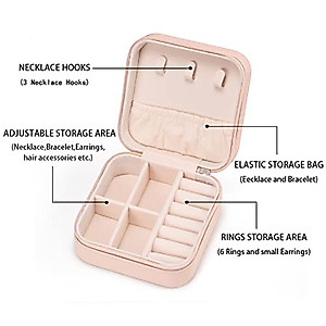 Mini Jewelry Travel Case,Small Jewelry Box,Traveling Jewelry Organizer,Portable Jewellery Storage Holder for Rings Earrings Necklace Bracelet Bangle Organizer,Boxes Gifts for Girls Women(PU-Pink)] 1 Pack