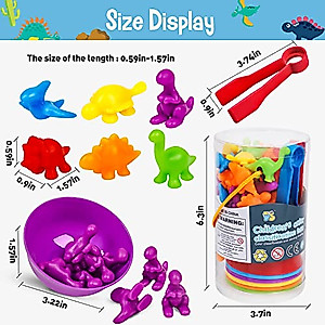 Counting Dinosaurs Color Sorting with Rainbow Bowls for Kids, Sensory Training & Counting Activity, Montessori Preschool Education Learning Math Sorting Toys Sets Gift for 3-5 Years Old Boys Girls