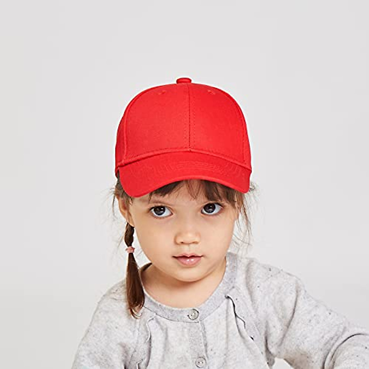 LANGZHEN Cotton Outdoor Toddler Girls Boys Plain Baseball Cap Baby Infant Structured Adjustable Hat for Kids Sun Hat (S-Red)