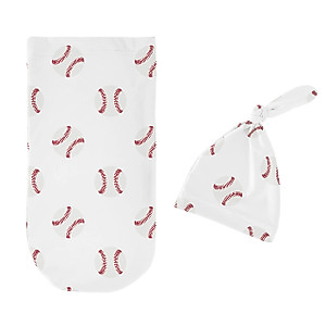 Sweet Jojo Designs Baseball Baby Boy Cocoon and Beanie Hat 2pc Set Jersey Stretch Knit Sleeping Bag for Infant Newborn Nursery Sleep Wrap Sack - Red and White Americana Sports