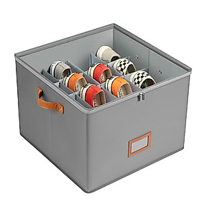 Delamu Shoe Organizer for Closet, Fabric Shoe Storage Boxes/Clear Cover, Adjustable Dividers for Storage Bins/Bottom Support, Foldable Space-saving Storage Cabinet with Handles, Fits 8-16 Pairs, Grey