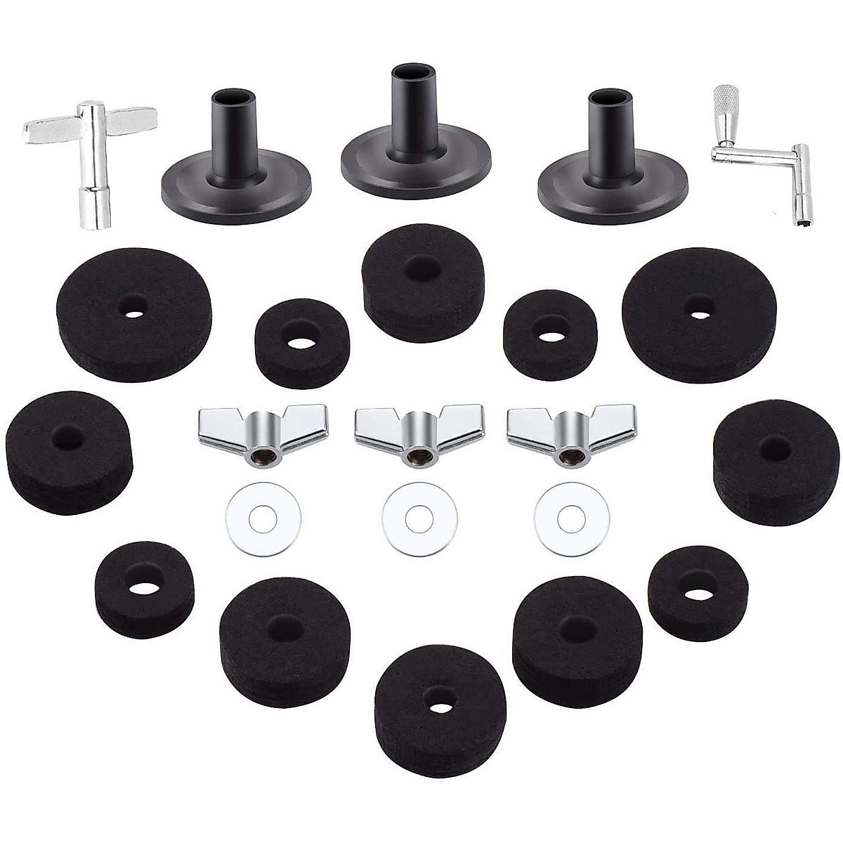 23 Pieces Cymbal Replacement Accessories Cymbal Felts Hi-Hat Clutch Felt Hi Hat Cup Felt Cymbal Sleeves with Base Wing Nuts Cymbal Washer and Drum Keys for Drum Set (23pcs)