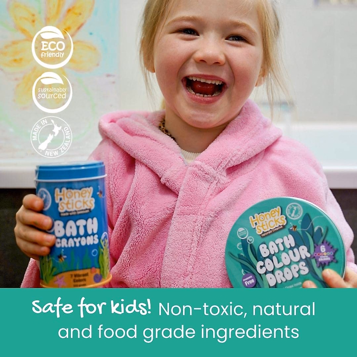 Honeysticks Ultimate Bath Fun Set - Non Toxic Bath Crayons (7 Pack) and Bath Color Tablets (36 Drops) for Hours of Creative Bathtub Fun - Natural and Food Grade Ingredients - Great Gift Set for Kids