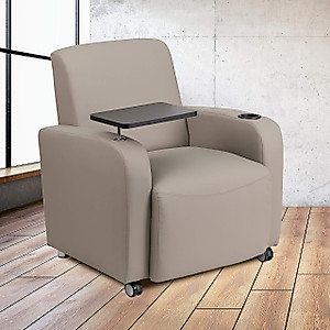Flash Furniture George Gray LeatherSoft Guest Chair with Tablet Arm, Front Wheel Casters and Cup Holder