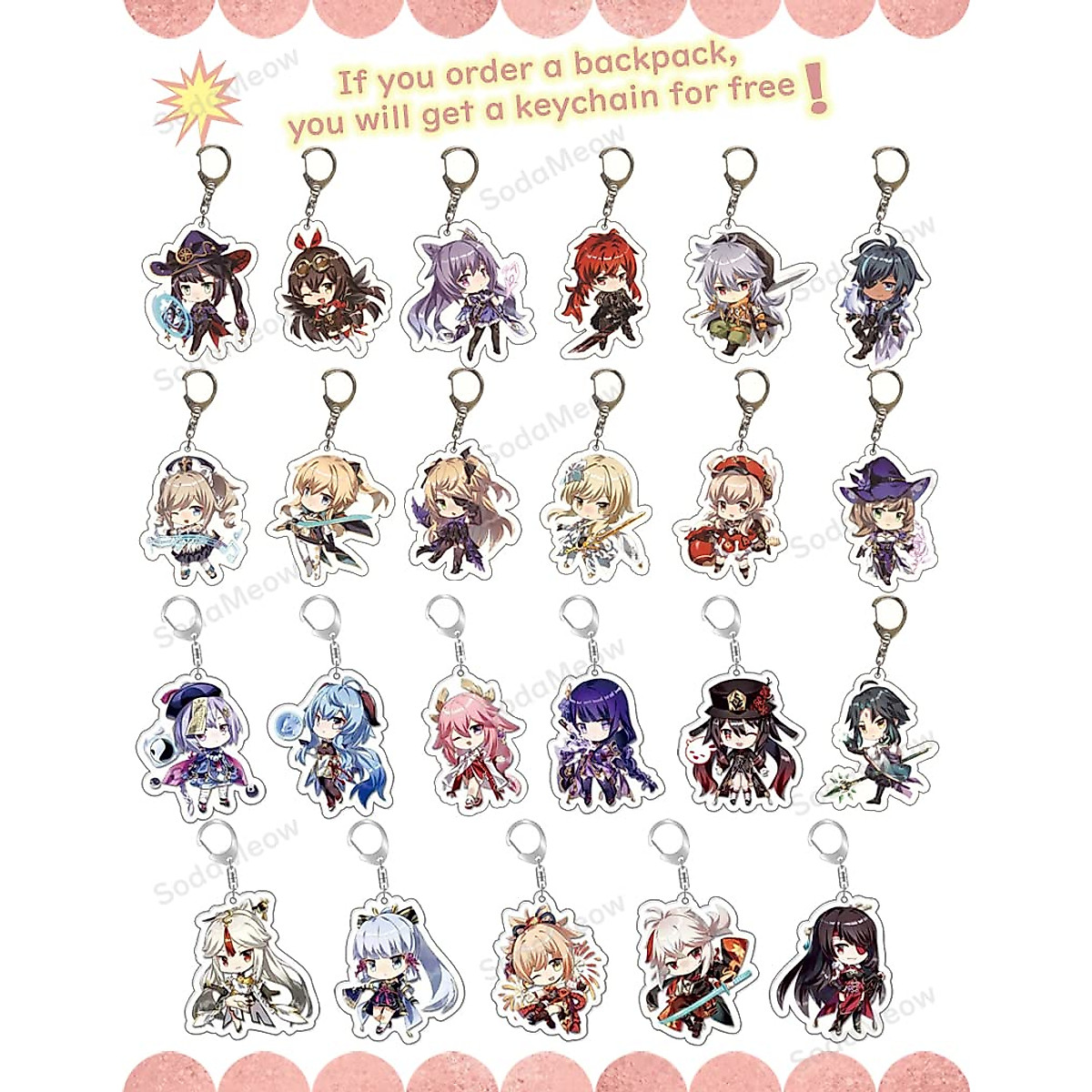 Genshin Impact Backpack Bag Xiao Klee Raiden Shogun Rucksack Keqing with USB Charging Port, Free Keychain (24)