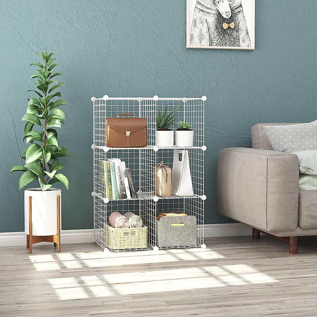 C&AHOME Wire Cube Storage, 6 - Cube Organizer Metal C Grids, Modular Shelves Units, Storage Bins Shelving, Closet Organizer, Ideal for Home, Office, Living Room, 36.6”L x 12.4”W x 36.6”H White