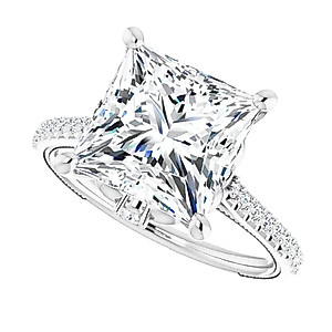 JEWELERYIUM 4 CT Princess Cut Colorless Moissanite Engagement Ring, Wedding/Bridal Ring Set, Solitaire Halo Style, Solid Sterling Silver Vintage Antique Anniversary Promise Ring Gifts for Women (4)