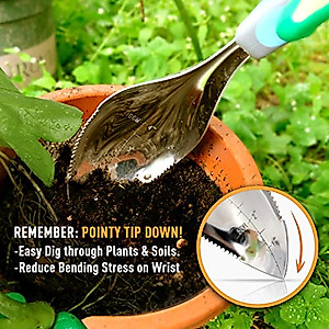 Jardineer Multi-Use Soil Scoops, Stainless Steel Garden Trowel, All-in-One Cultivator, Weeder, Transplanter (Blue)