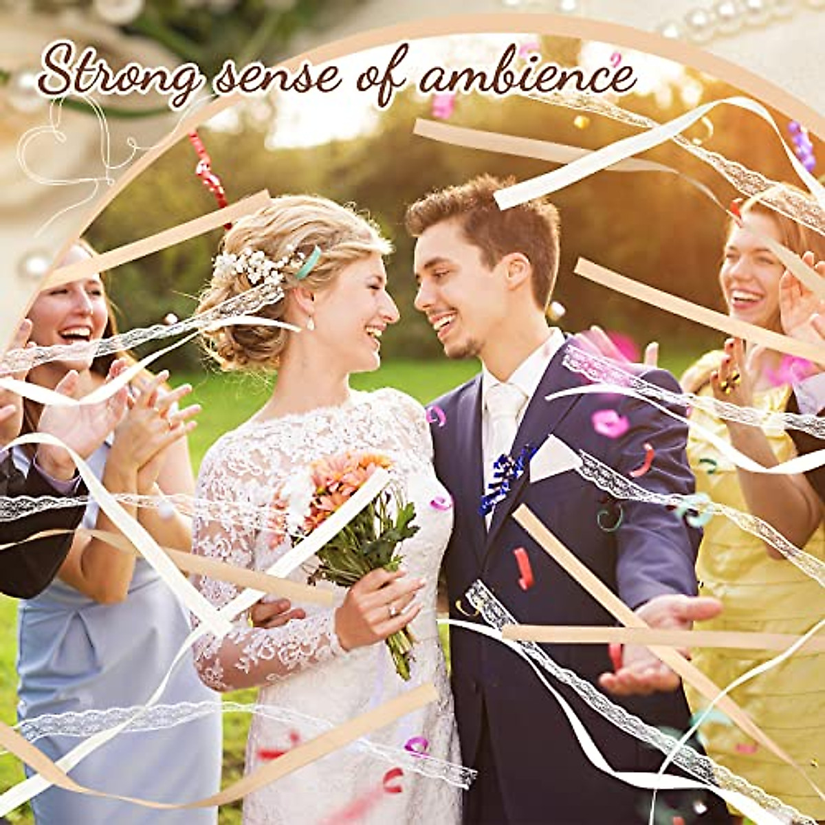 150 Pcs Lace Ribbon Stick Wands Wedding Wand Streamers with Bell Silk Ribbon Fairy Wand Wedding Send Off Streamer for Wedding Party Favors Baby Shower Holiday Celebration (Champagne, Beige)
