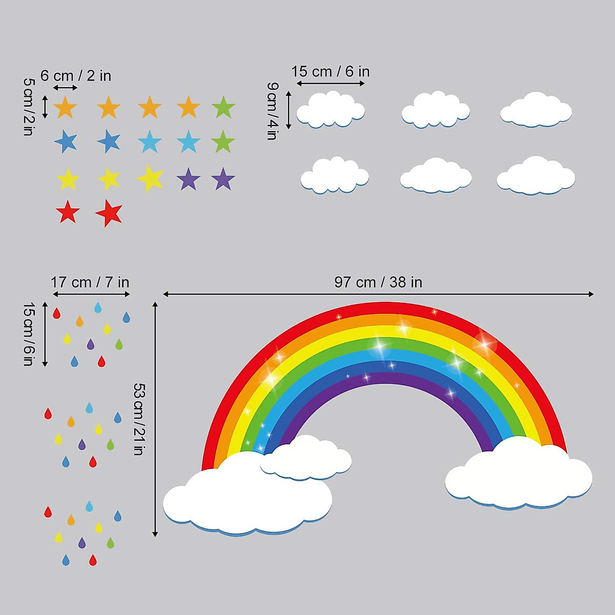 decalmile Rainbow Star Wall Stickers Cloud Wall Decoration Nursery Child Baby Room