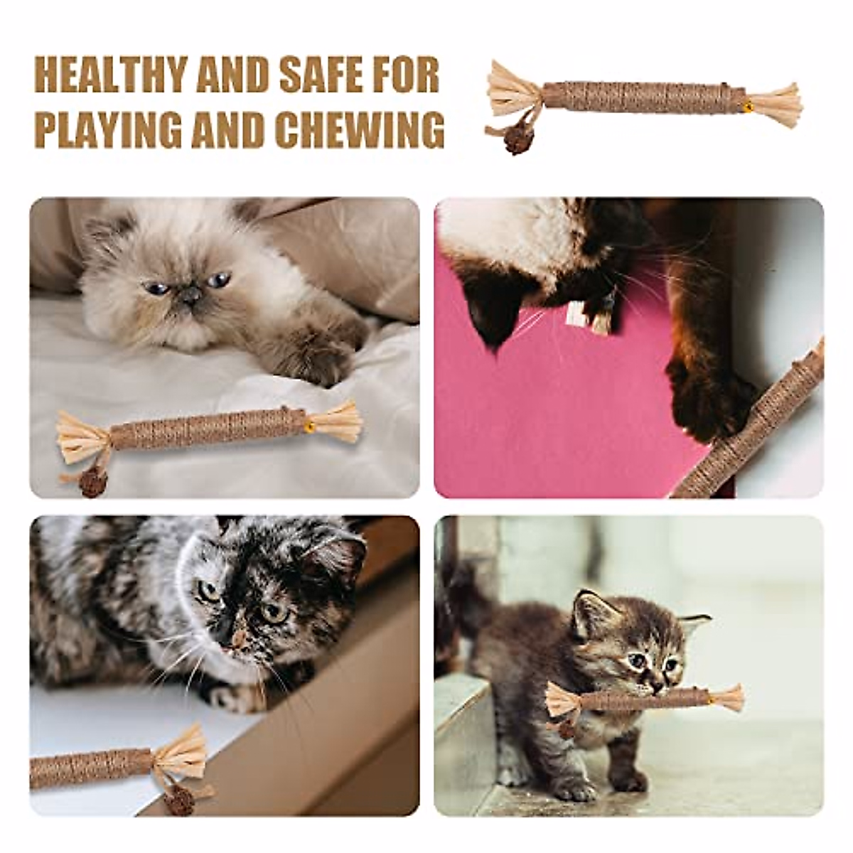 KINBOM 4pcs Cat Chew Toys Natural Silvervine Cat Dental Chew Sticks Cleaning Teeth Chew Catnip Toys for Cat Treat Cat Lick