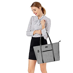 MOSISO USB Port Laptop Tote Bag for Women,Compatible with MacBook Air 15 inch M3 M2/Pro 16 M4 M3 M2 M1,15-15.6 inch Notebook, Work Travel Business Computer Bag with Small Purse, Gray