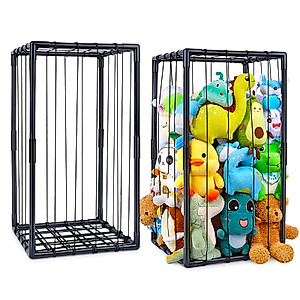 FIOBEE Stuffed Animals Zoo Storage Stuffed Animals Holder Organizer Large Toy Storage Shelf with Elastic Band Stuffed Animals Cage for Nursery Playroom Bedroom Room Furniture, Black, M