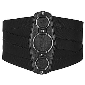 Moessa Women's 7 Inch Wide Lattice Corset Waspie Elastic Waist Belt V792-Black-One Size