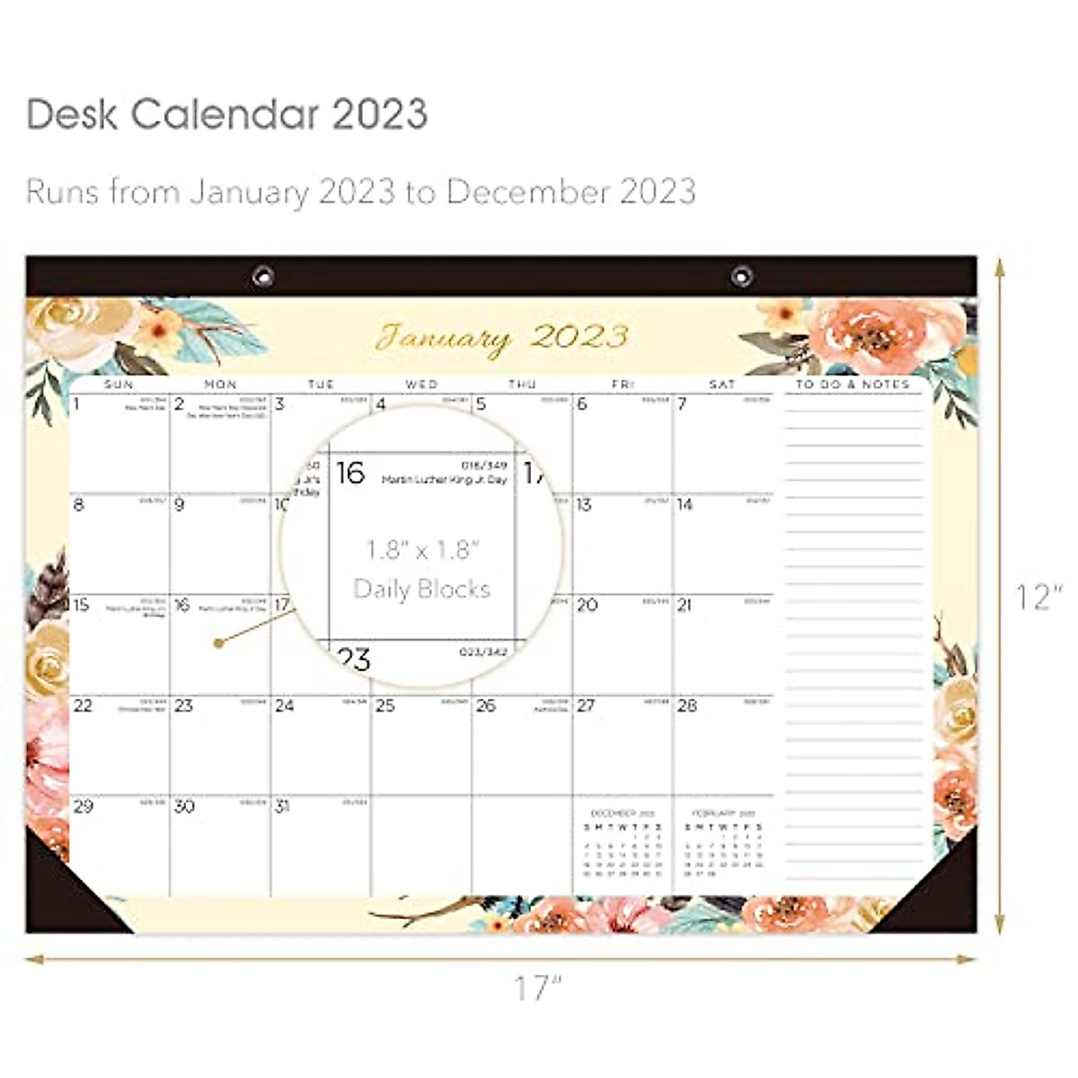 2023 Desk Calendar - 17” x 12” Large Monthly Desk Pad Calendar for Planning & Organizing - 12 Months Desktop/Wall Calendar Runs from January 2023 to December 2023