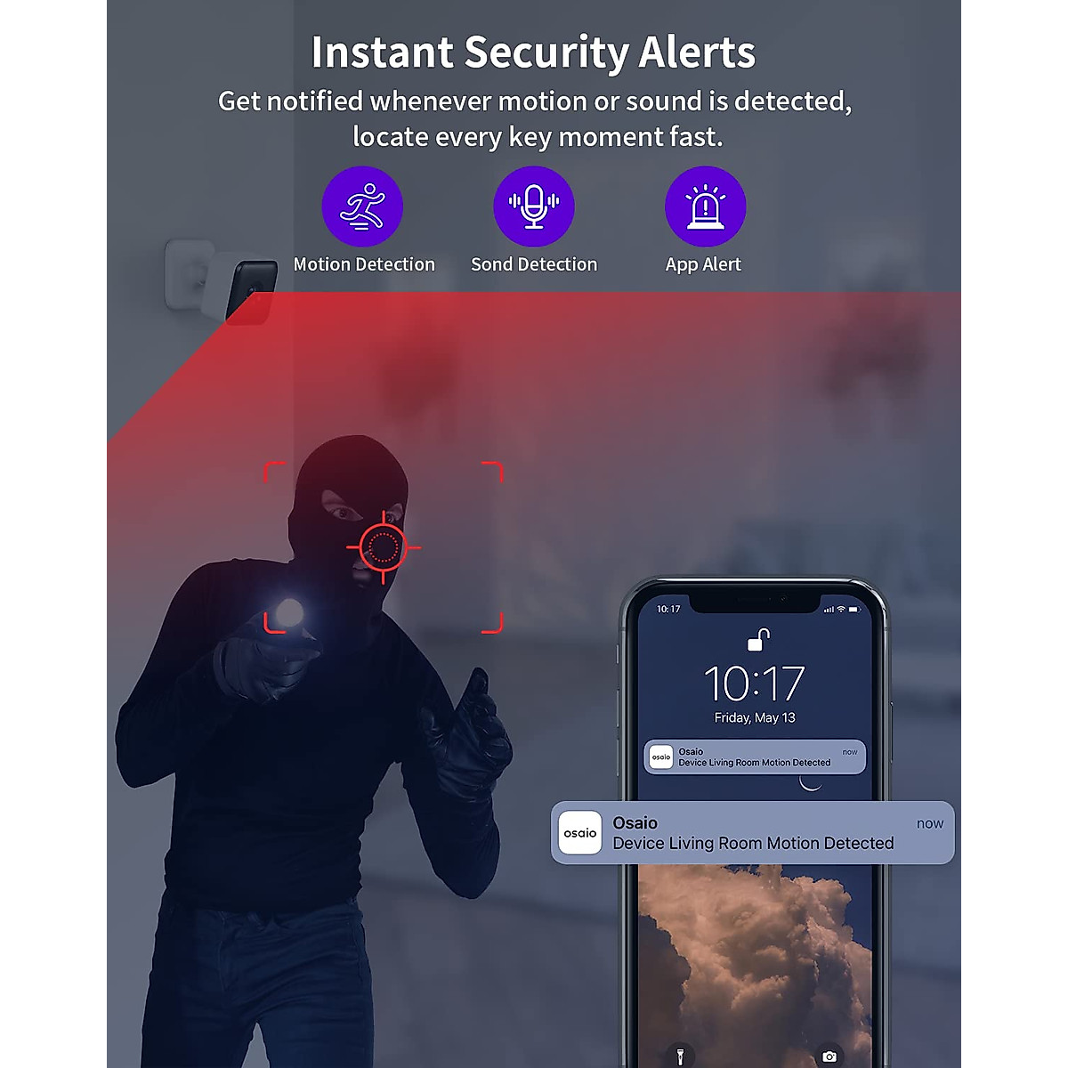 Xbro Security Camera/Baby Monitor, 1080P HD Indoor Camera Includes Night Vision, Motion &Sound Detection, 2-Way Audio, Cloud & SD Card Storage, Compatible with Alexa and Google Assistant