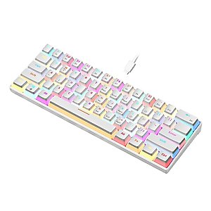 abucow Mechanical Keyboard Wired 60% Gaming Keyboard with 18 Style Colorful RGB Backlit Custom 63 Swappable keycaps (White&RGB)
