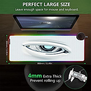 Gaming Mouse Pads Hexagon Shaped White RGB Gaming Mouse Pad Abstract Eyes Large Led Desk Mouse Mat Locking Edge Extended Keyboard Pad with Rubber Base 30X60Cm