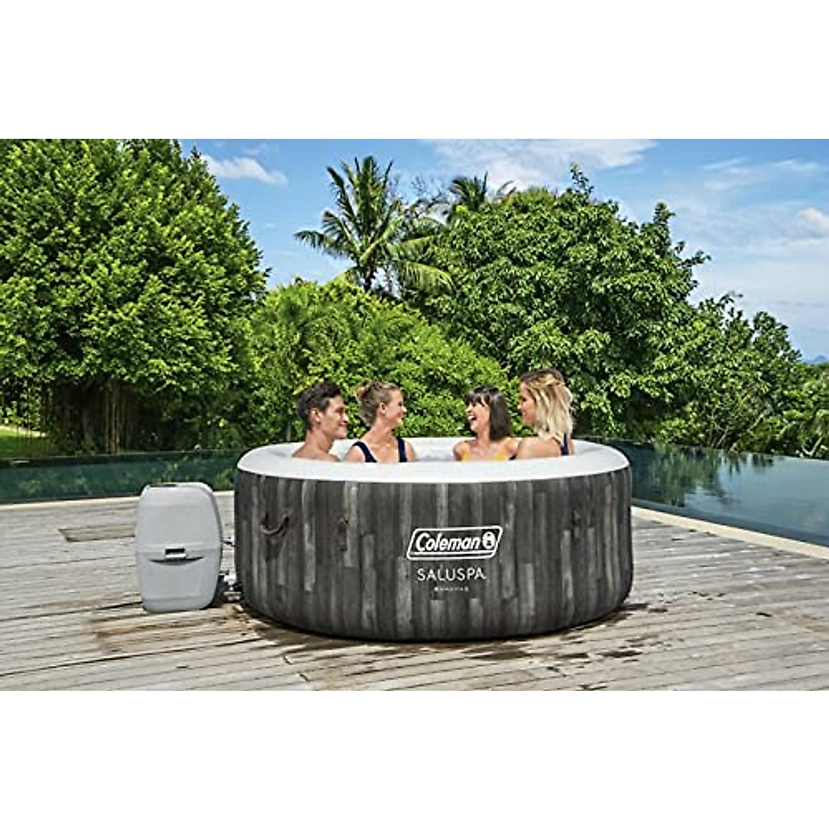 Coleman SaluSpa 71" x 26" AirJet Inflatable Hot Tub, 2-4 Person - Bahamas Natural Wood Print