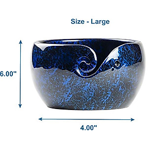 INTAJ Rosewood Yarn Bowl - Yarn Knitting Bowl Handcrafted - Christmas Gift - Wooden Yarn Bowl for Knitting and Crocheting (Large - 6x4", Blue Patch)