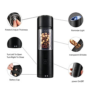 STANFORD Battery Operated Salt and Pepper shaker in one, Electric Pepper Grinder, Battery Operated Pepper Grinde, One Handed Automatic Operation with Adjustable Coarseness Mill, Black