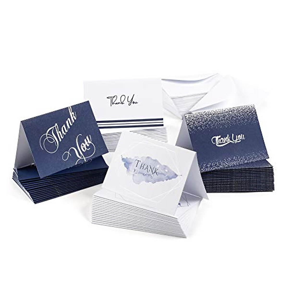 Banana Basics Thank You Cards Bulk Set w/Envelopes (72-Pack) Blank Note Cards 4 x 6 | Navy Blue With Silver Foil Stamping, | Perfect For Wedding, Bridal Shower, Baby Shower, Business, Graduation,