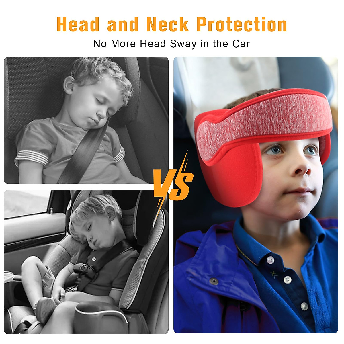 vocheer Baby Car Seat Head Support Band, Adjustable Carseat Sleep Nap Aid Holder Belt Head Protection Strap for Kids 1-5 Years Old Red