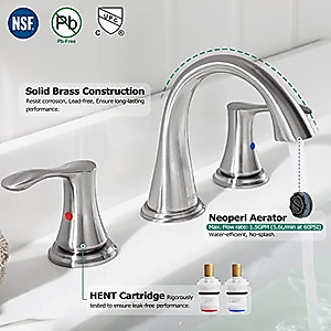 PARLOS Widespread 2 Handles Bathroom Faucet with Metal Pop Up Sink Drain and cUPC Faucet Supply Lines, Brushed Nickel, Demeter 13647