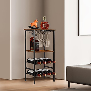 DOMYDEVM Wine Rack Table with Glass Holder Wine Rack Freestanding Floor Table with Wooden Brown Wine Rack Bar Industrial Wine Table for Living Room