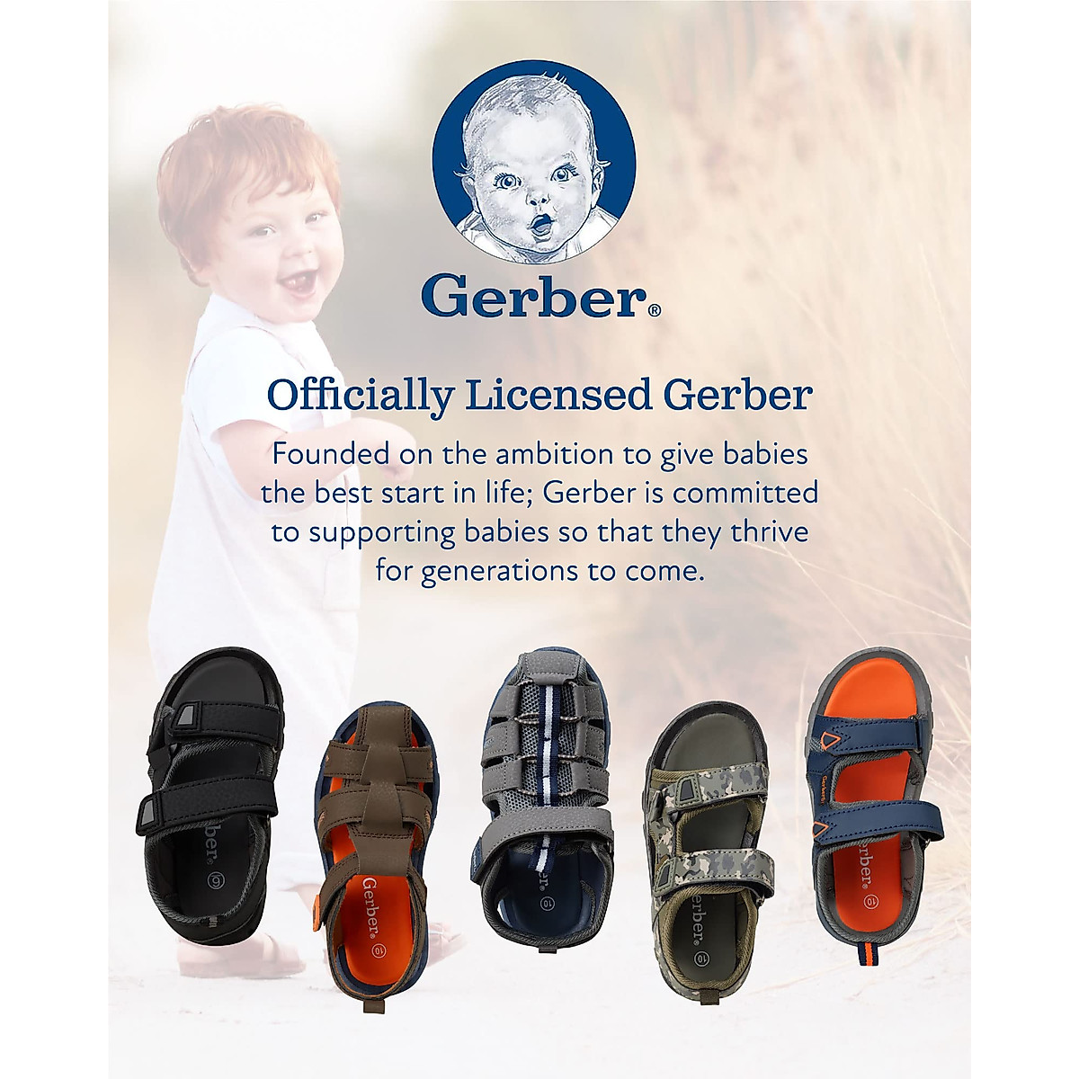 GERBER Baby Boys' Sandals - Adjustable Summer Sports Sandals (Infant/Toddler), Size 4 Infant, Grey/Neon Lime