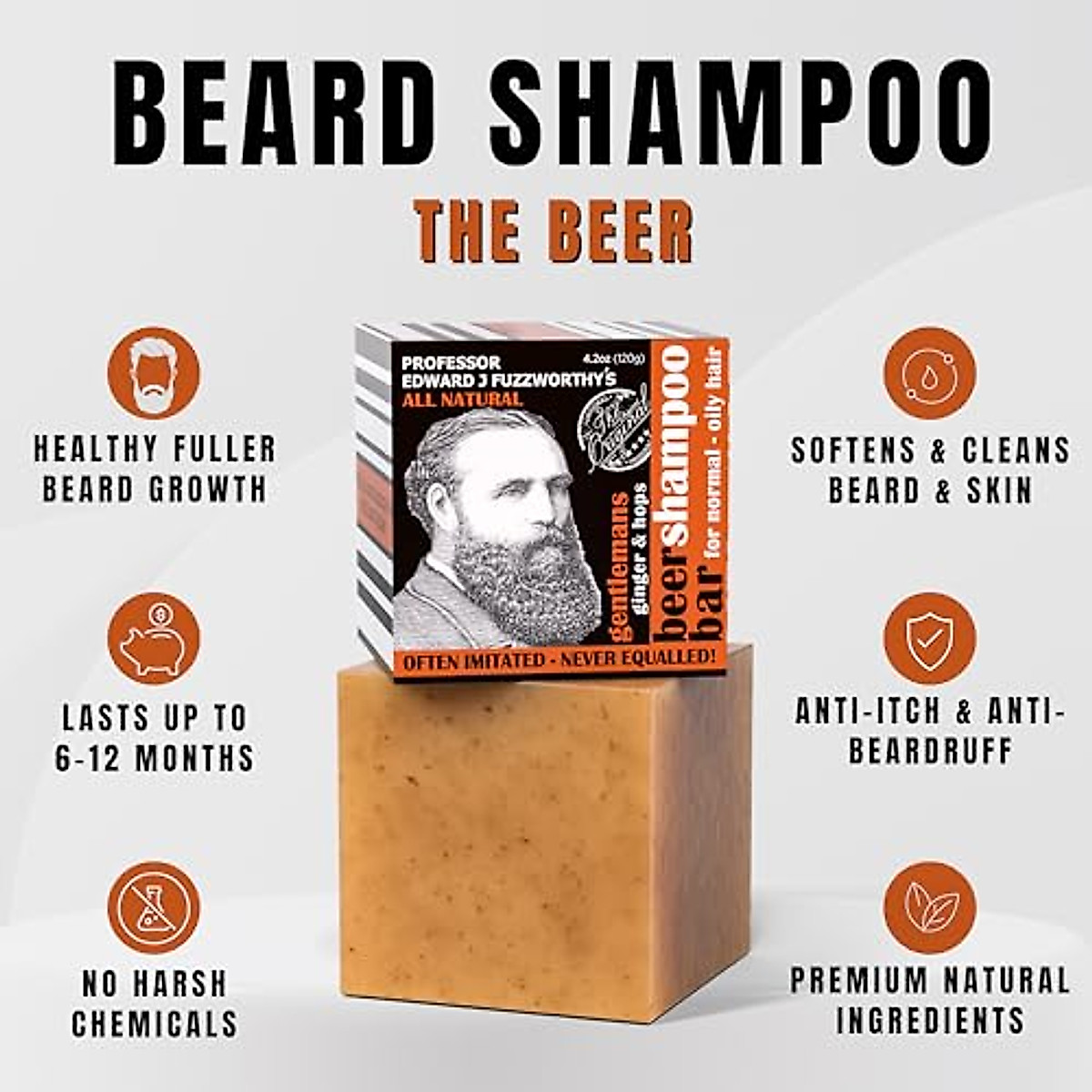 Professor Fuzzworthy's Gentlemans BEER Beard Hair SHAMPOO Bar for Normal, Dry, Oily Hair | SCENTED with All Natural Oils From Tasmania Australia - 4.2 oz