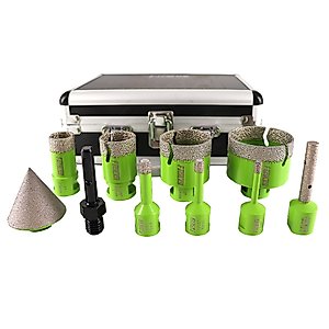 FACHLICH Diamond Core Drill Bits Set - 10pcs Tile Hole Saw Kit 6/8/10/25/35/50/65mm with 2" Diamond Beveling Chamfer Bits for Porcelain Ceramic Tile Granite Marble