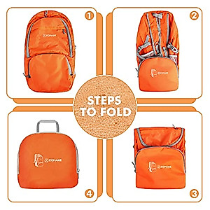 ZOMAKE Lightweight Packable Backpack 30L - Foldable Hiking Backpacks Water Resistant Compact Folding Daypack for Travel(Orange)